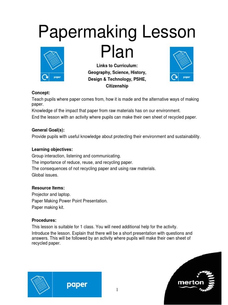 Paper Making Lesson Plan | PDF | Papermaking | Paper