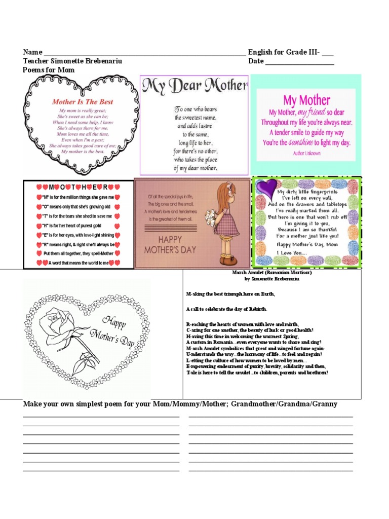 Grade 5 English: Poems for Mom | PDF | Language Arts & Discipline | Poetry