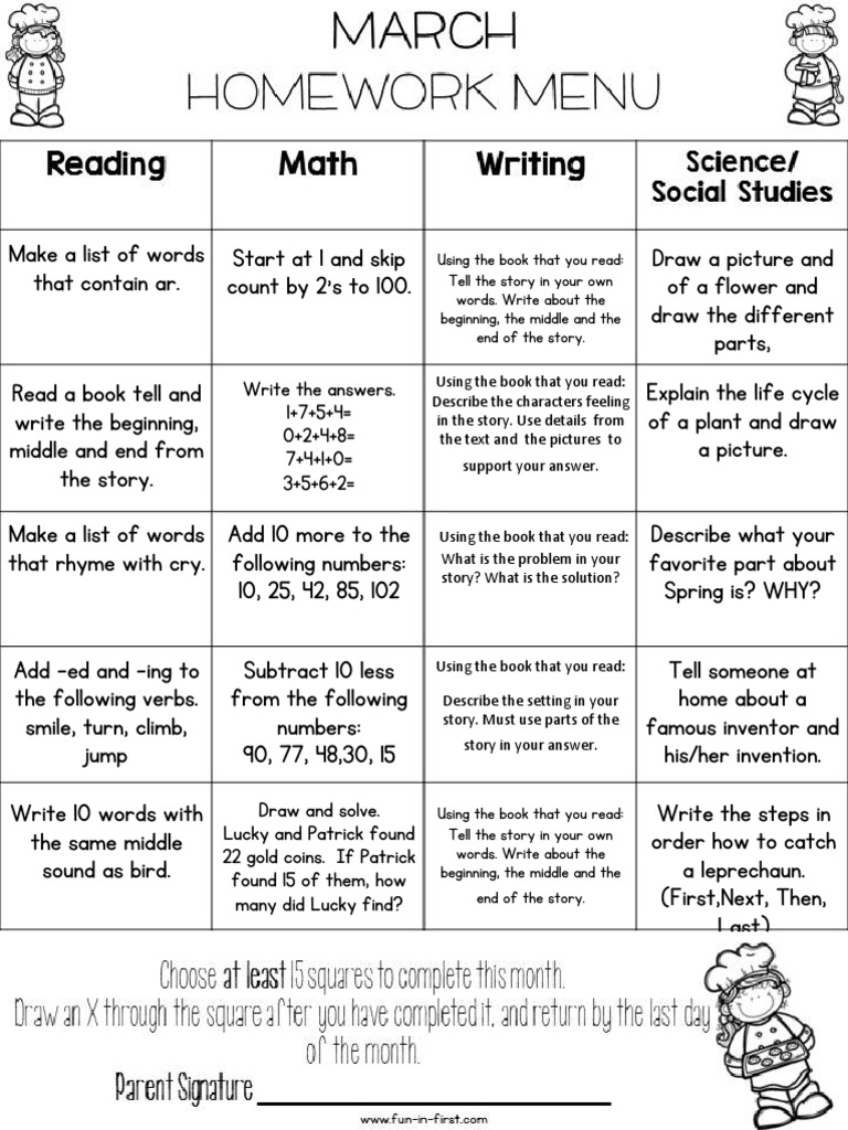 March Homework Menu | PDF | Art