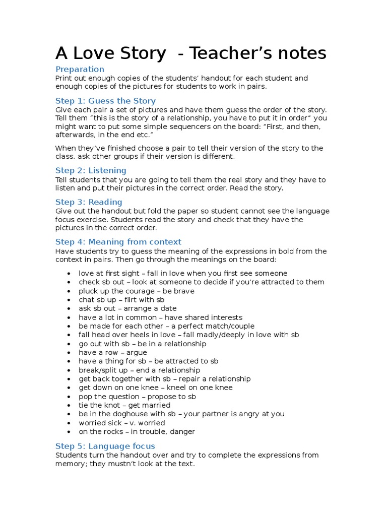 Teacher-Student Love Story Activity | PDF | Language Arts & Discipline ...
