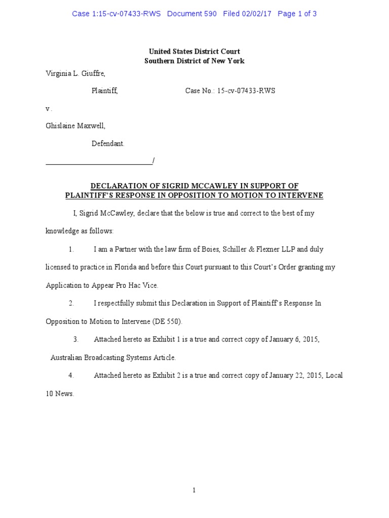 Giuffre V Maxwell Declaration To Motion To Unseal - Opposition | PDF ...
