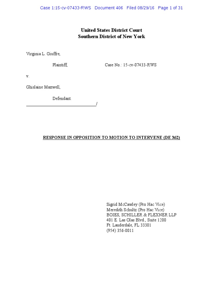 Giuffre V Maxwell Opposition To Dershowitz Unseal Motion | PDF ...