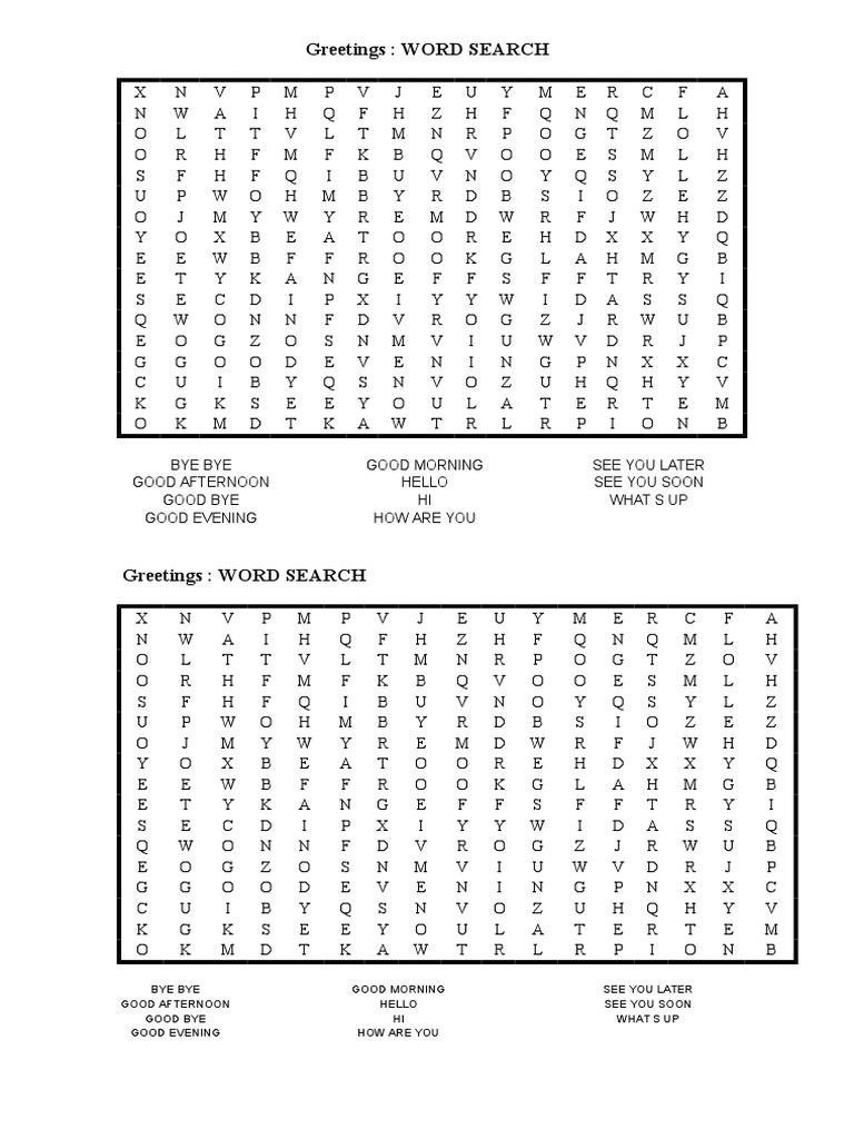 Greetings Word Search Puzzle | PDF | Word Puzzles | Single Player Games