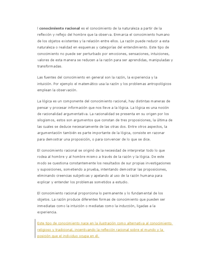 Conocimiento Racional y Sensitivo | PDF | Razón | Conocimiento