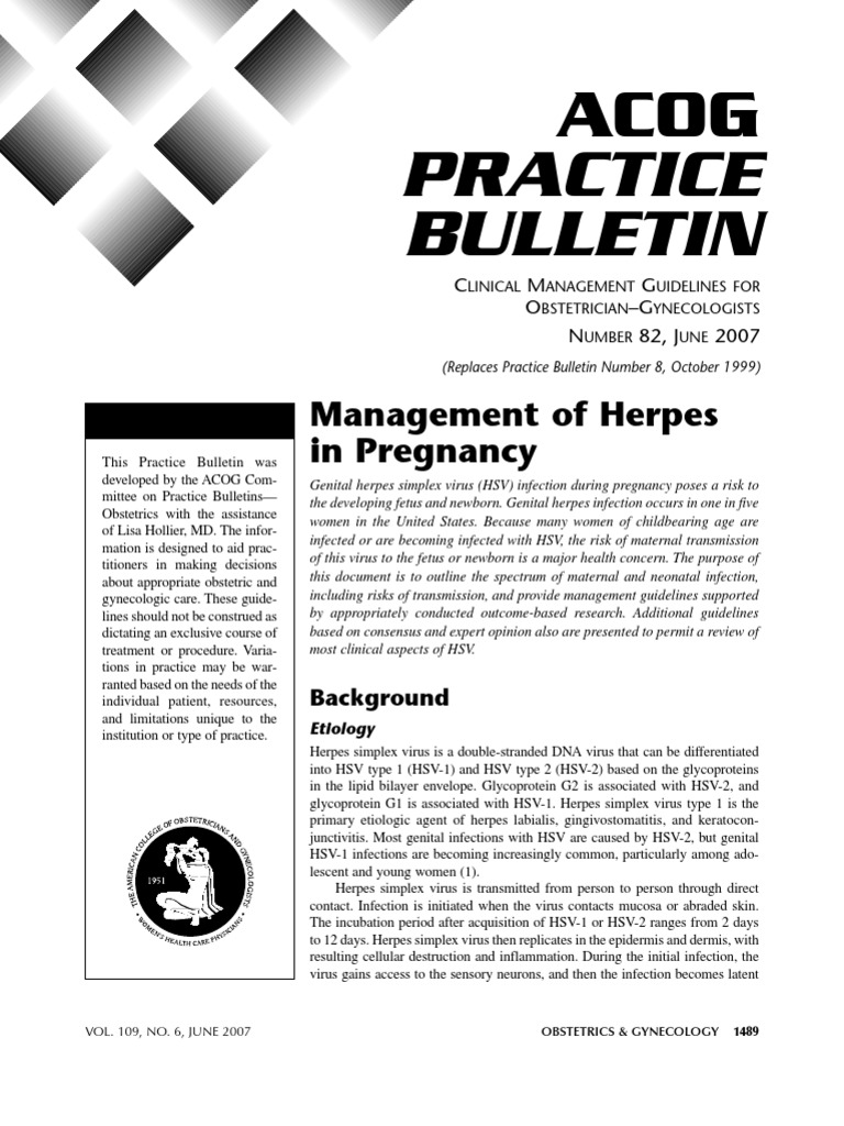 ACOG Practice Bulletin No 82 Management Of.50 | PDF | Herpes Simplex ...
