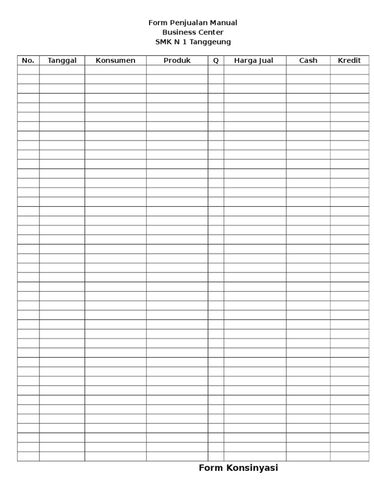 Form Penjualan Manual | PDF | Pengelolaan Keuangan & Uang