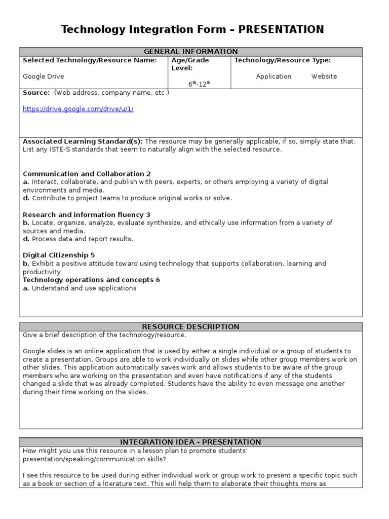 Technology Integration Template-Presentation | PDF | Learning | Cognitive Science
