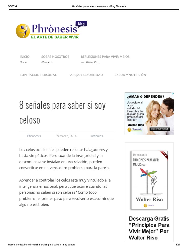8 Señales para Saber Si Soy Celoso Blog Phronesis PDF | PDF | Infidelidad | Correo electrónico