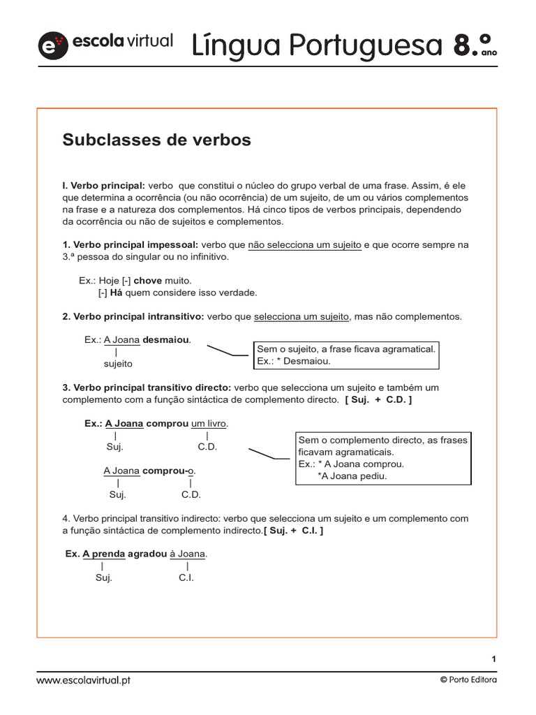 Subclasses de verbos | PDF | Assunto (gramática) | Mecânica da linguagem