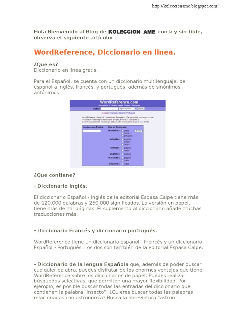 Diccionario en Línea WordReference: Guía Completa | PDF | Diccionario | Traducciones