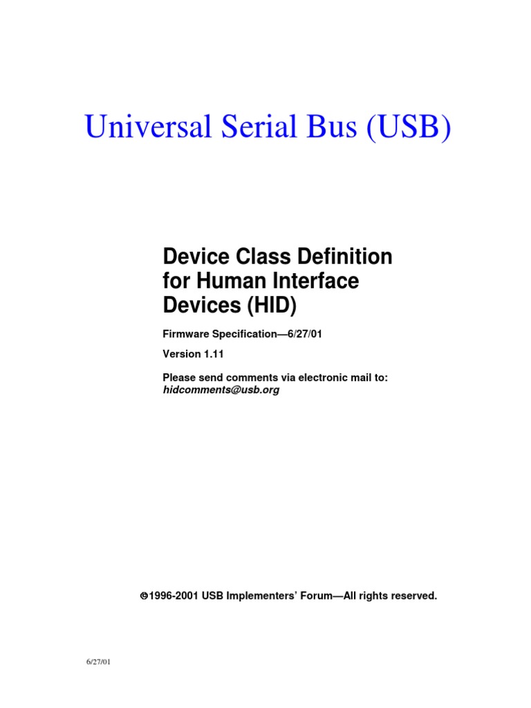 Universal Serial Bus (USB) : Device Class Definition For Human Interface Devices (HID) | PDF ...