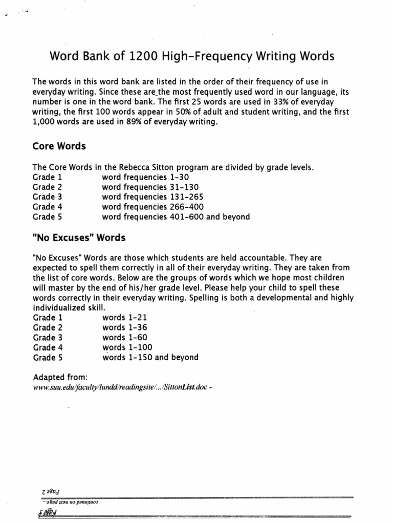 Rebecca Sitton High Frequency Words | PDF