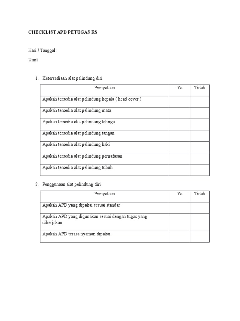 Checklist Apd Petugas Rs | PDF | Kesehatan Holistik