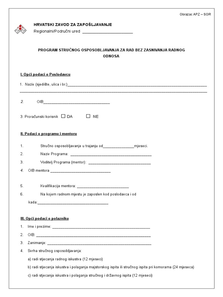 03 Obrazac Program SOR A | PDF