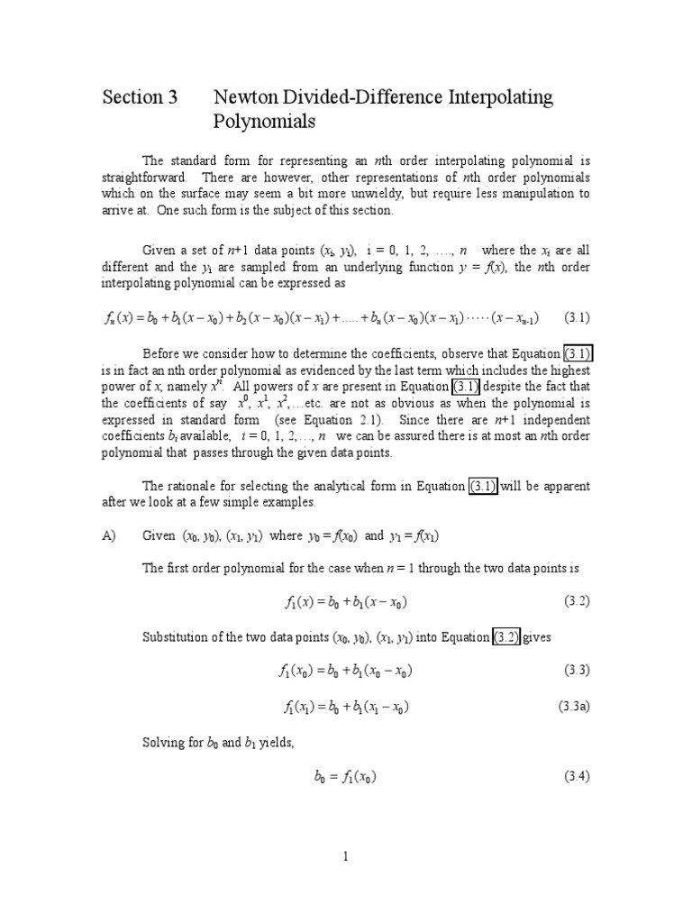 Section 3 Newton Divided-Difference Interpolating Polynomials | PDF | Interpolation | Polynomial