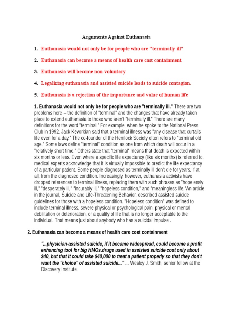 Key Arguments Against Euthanasia | PDF | Managed Care | Nursing