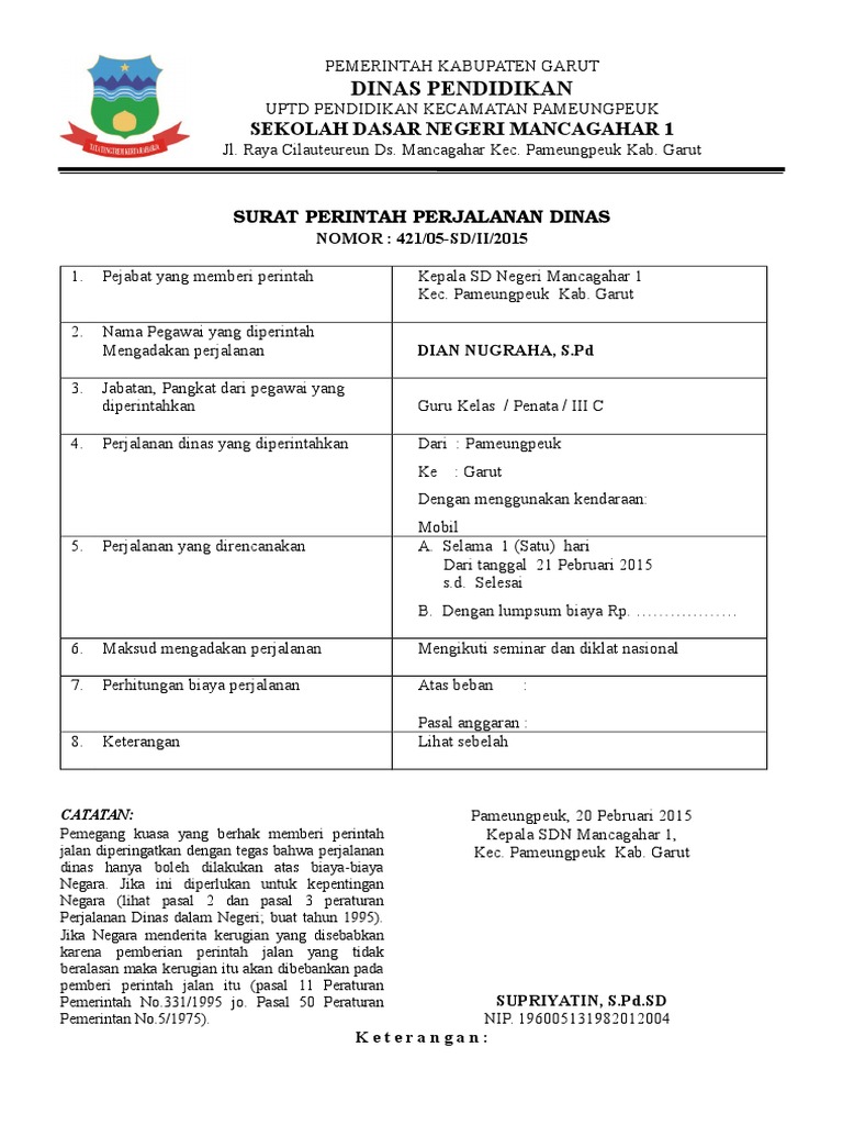Surat Perintah Perjalanan Dinas SPPD | PDF