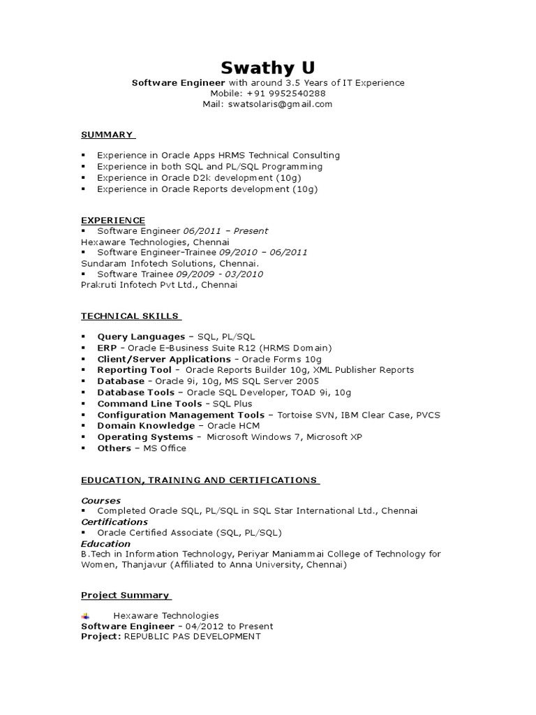 Swathy U: Courses Certifications Education | PDF | Oracle Database | Application Programming ...