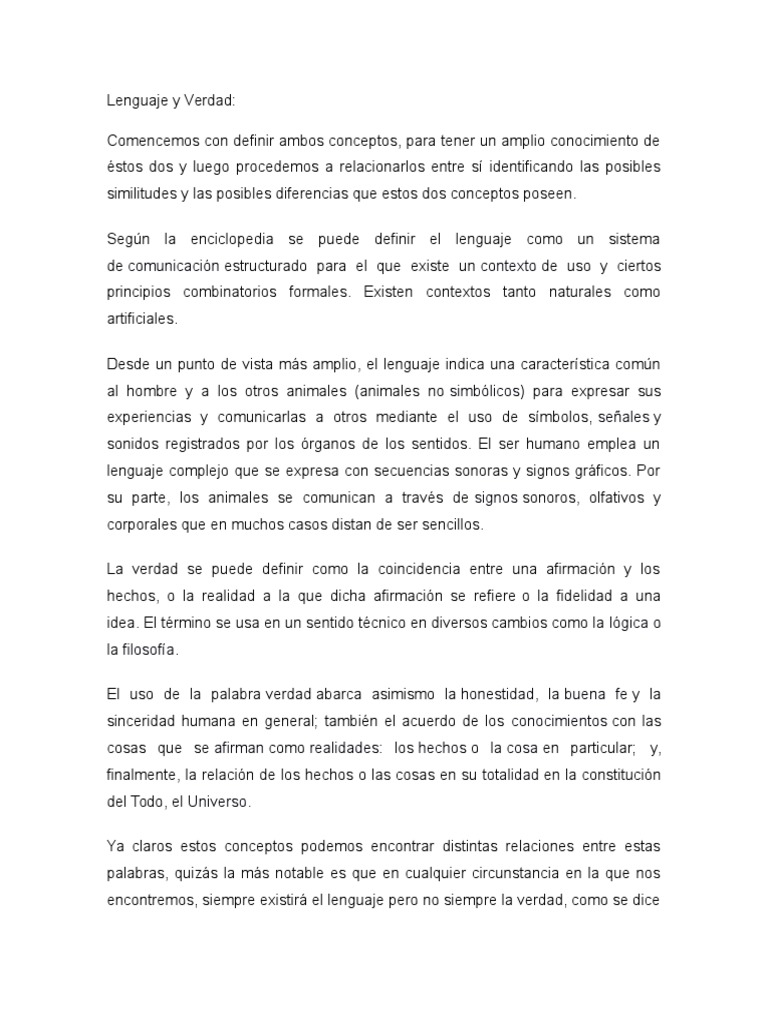 Lenguaje y Verdad Dénnis | PDF | Verdad | Concepto