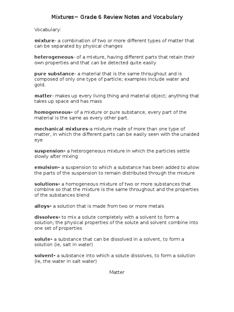 Mixtures Review | PDF | Mixture | Solution