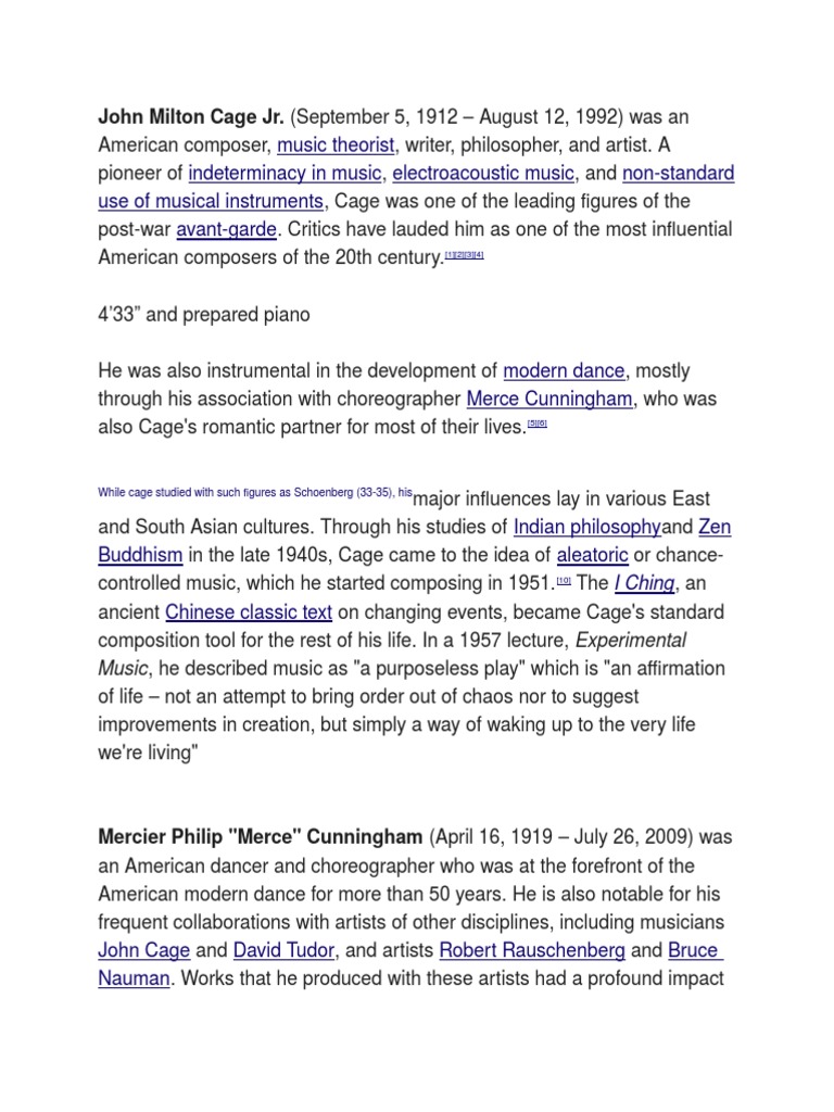 John Milton Cage Jr. (September 5, 1912 - August 12, 1992) Was An | PDF ...