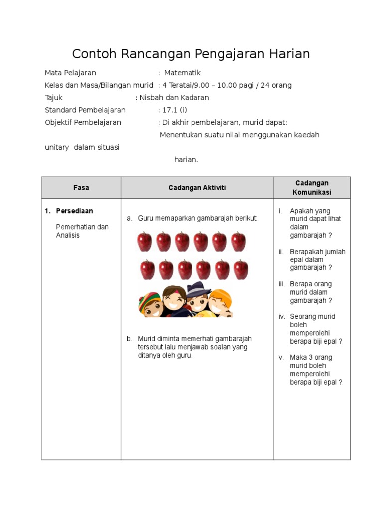 Contoh RPH Nisbah Dan Kadaran KSSR TAHUN 4 | PDF