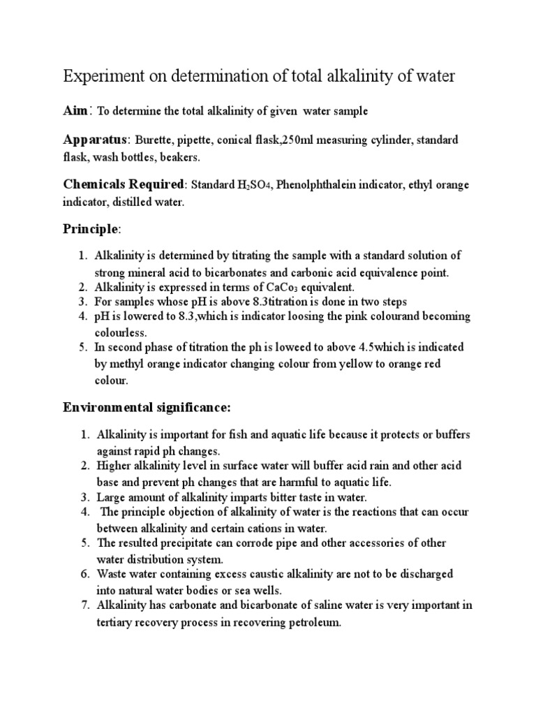Experiment On Determination of Total Alkalinity of Water:: Aim ...