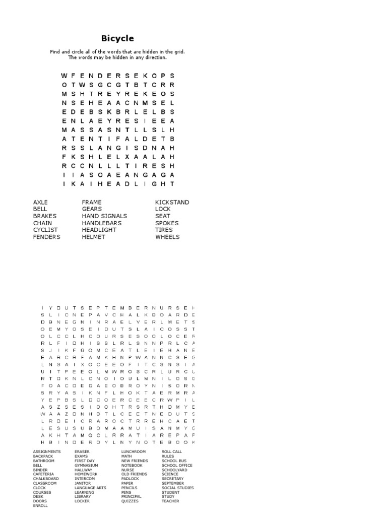 Bicycle: Find and Circle All of The Words That Are Hidden in The Grid ...