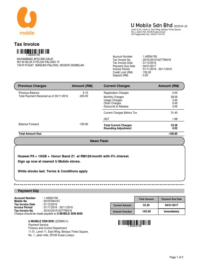 An Analysis of a Telecommunications Tax Invoice Detailing Charges ...