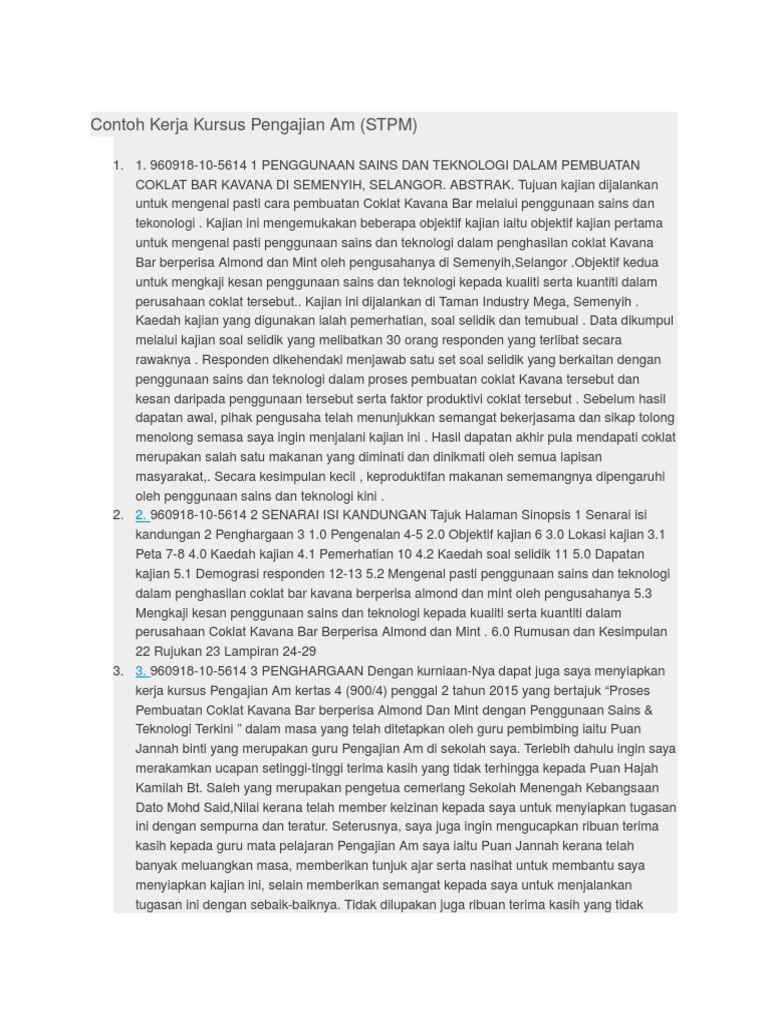 Contoh Kerja Kursus Pengajian Am | PDF