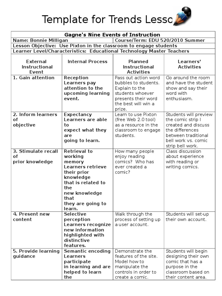 Gagne Lesson Plan Template-1 | PDF | Lesson Plan | Neuropsychology