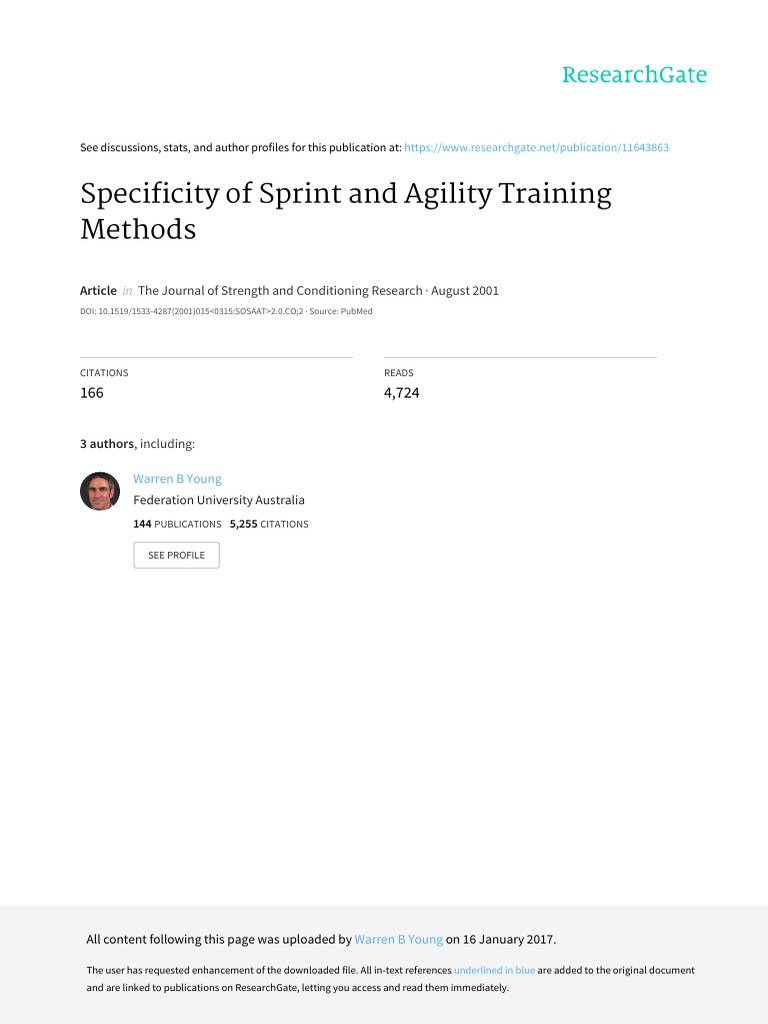 Specificity of Sprint and Agility Training Methods | PDF | Statistical ...