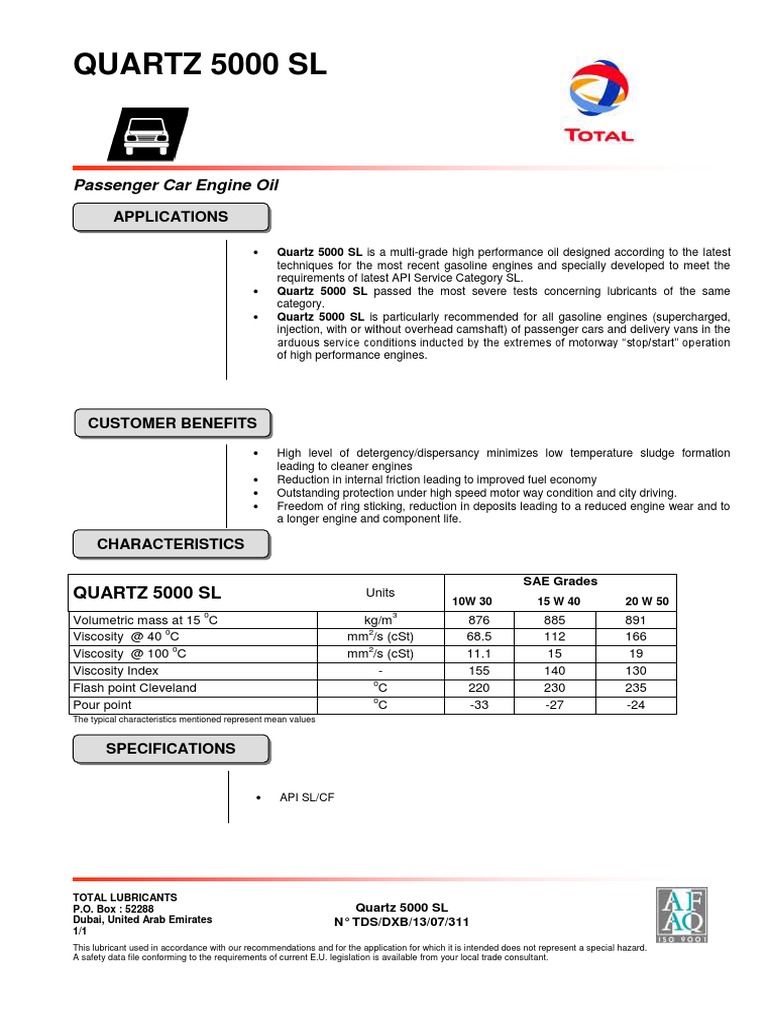 Quartz 5000 SL: Passenger Car Engine Oil | Download Free PDF | Vehicles ...
