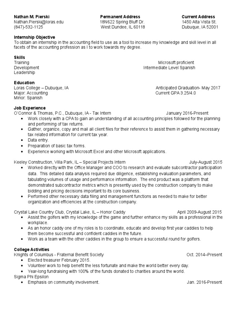 Nathan Pierski Resume | PDF | Internship | Job Hunting