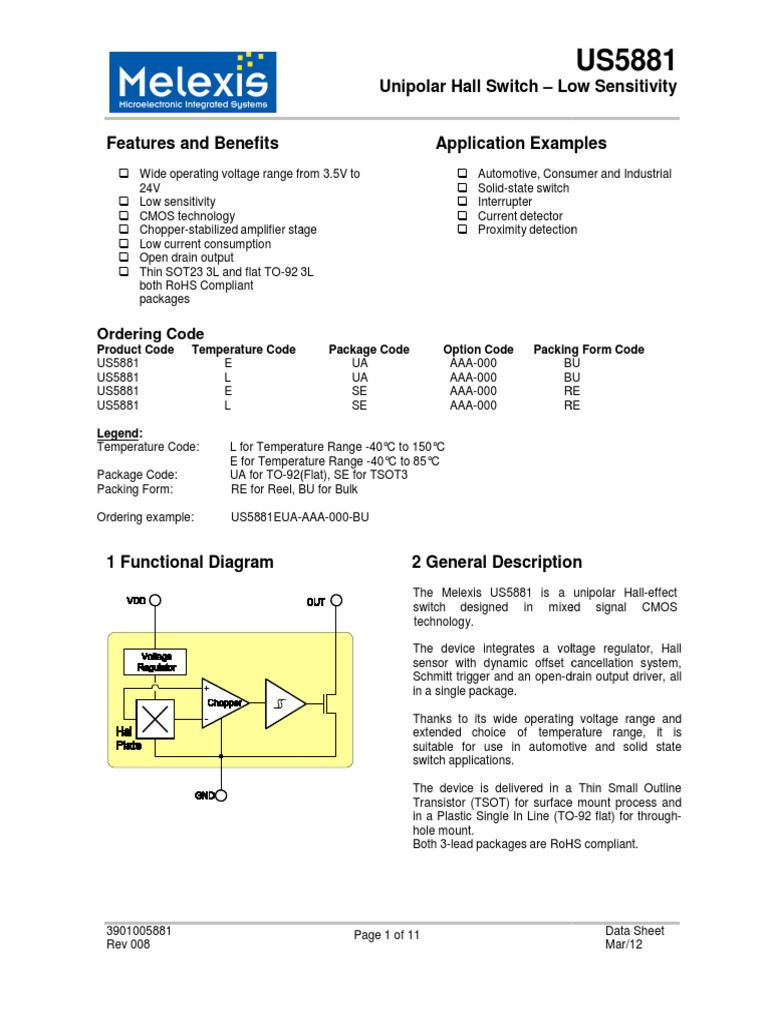 US5881-Datasheet-Melexis | Cmos | Electrostatic Discharge