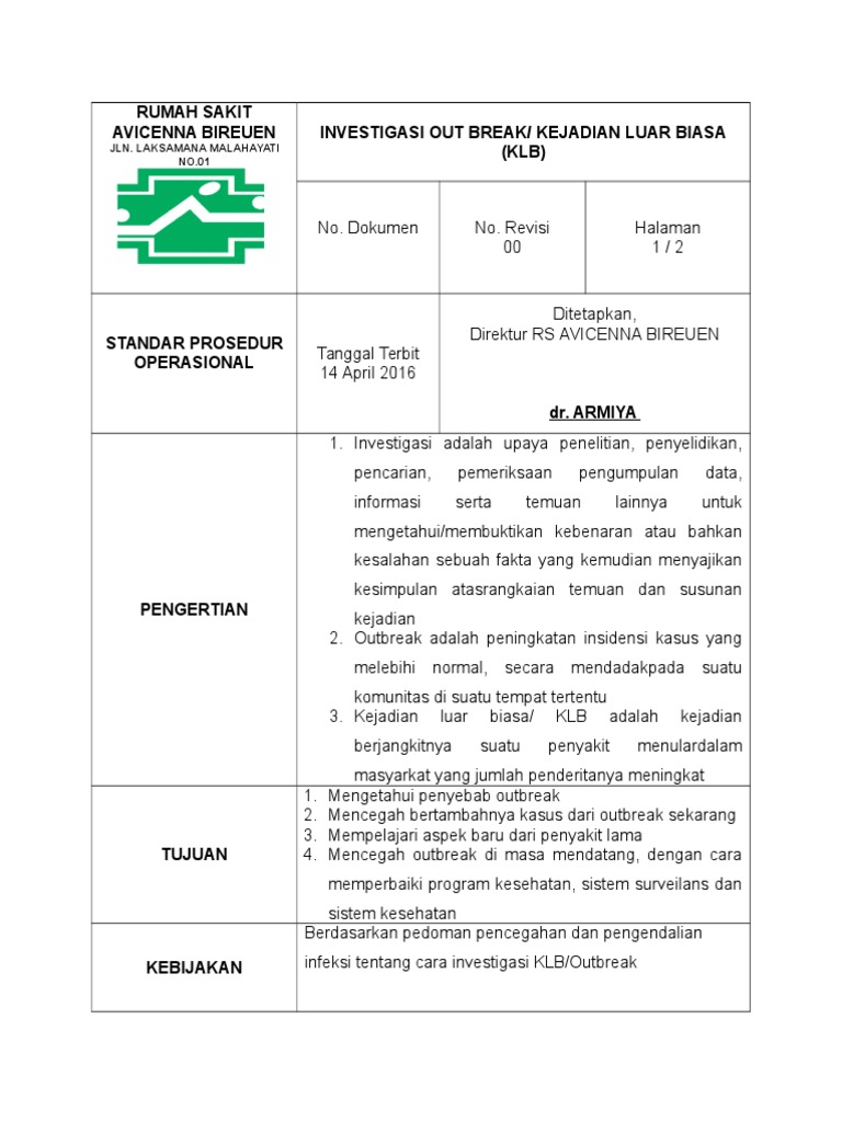 Spo Outbreak Atau KLB | PDF