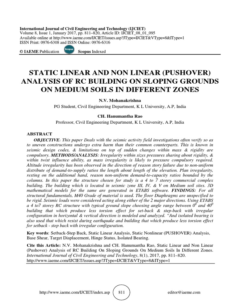 Static Linear and Non Linear (Pushover) Analysis of RC Building On Sloping Grounds On Medium ...