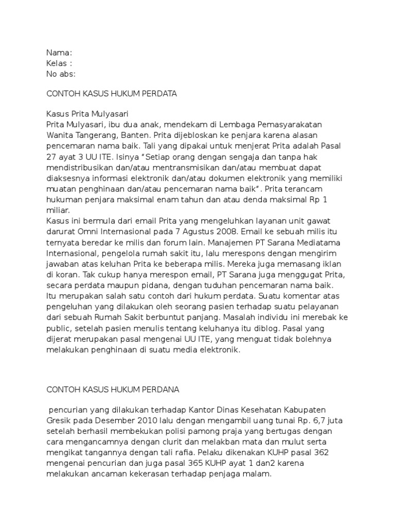 Contoh Hukum Perdata Dan Pidana | PDF