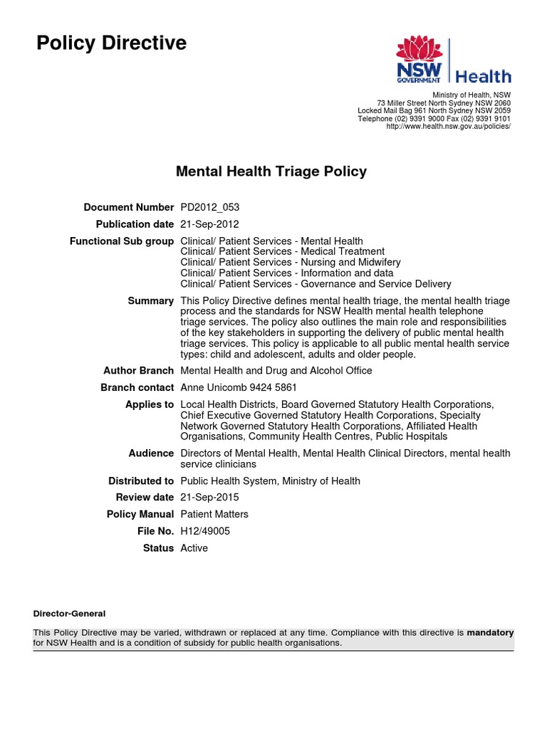 Psychiatric Triage | Mental Health | Substance Abuse