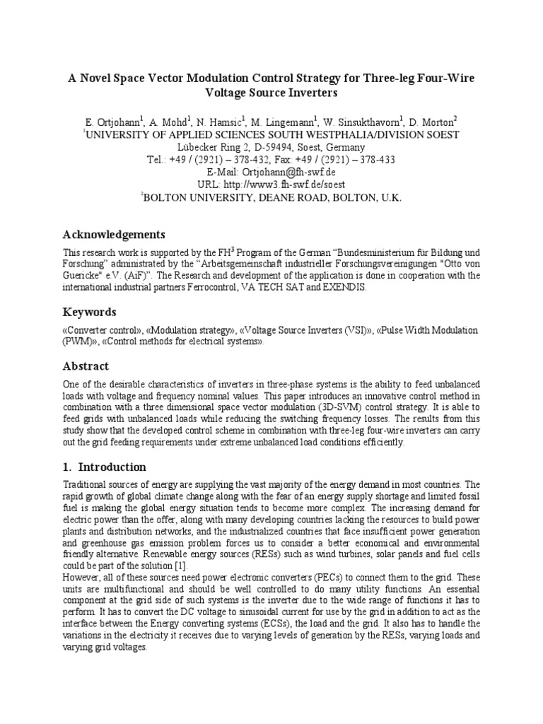 A Novel Space Vector Modulation Control Strategy For Three Leg Four