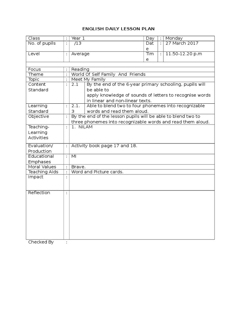 English Daily Lesson Plan | PDF | Language Arts & Discipline | Foreign ...