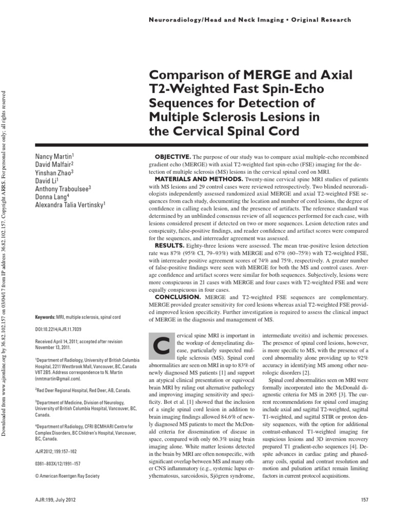 Comparison Of Merge And Axial T2 Weighted Fast Spin Echo Sequences For