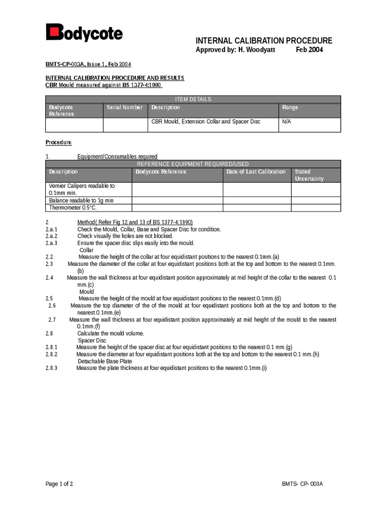 Internal Calibration Procedure