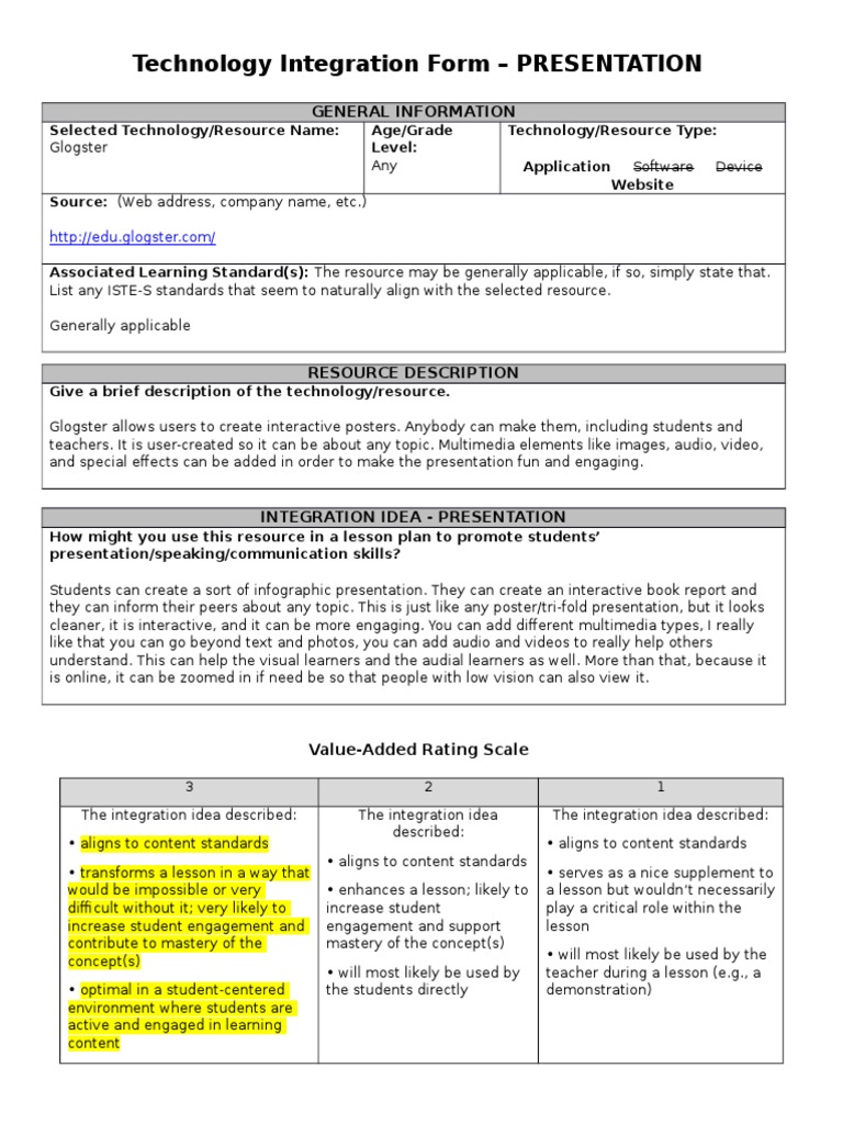 Technology Integration Form - PRESENTATION: General Information | PDF ...