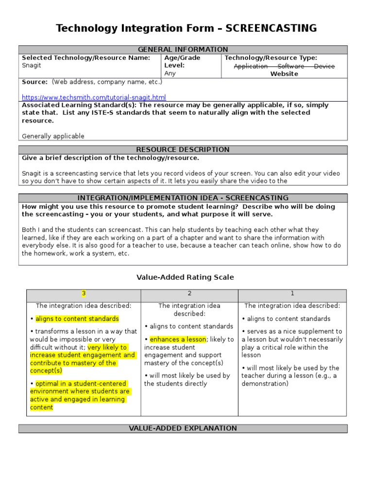 Technology Integration Template-Screencasting | PDF | Learning ...