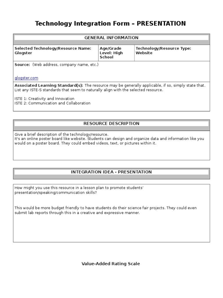 Technology Integration Form - PRESENTATION: General Information | PDF ...