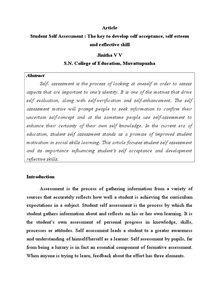 Article On Self Assessment | PDF | Career & Growth