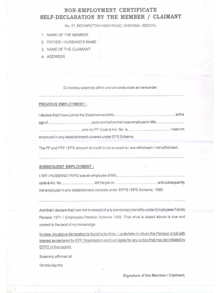 Non Employment Form | PDF