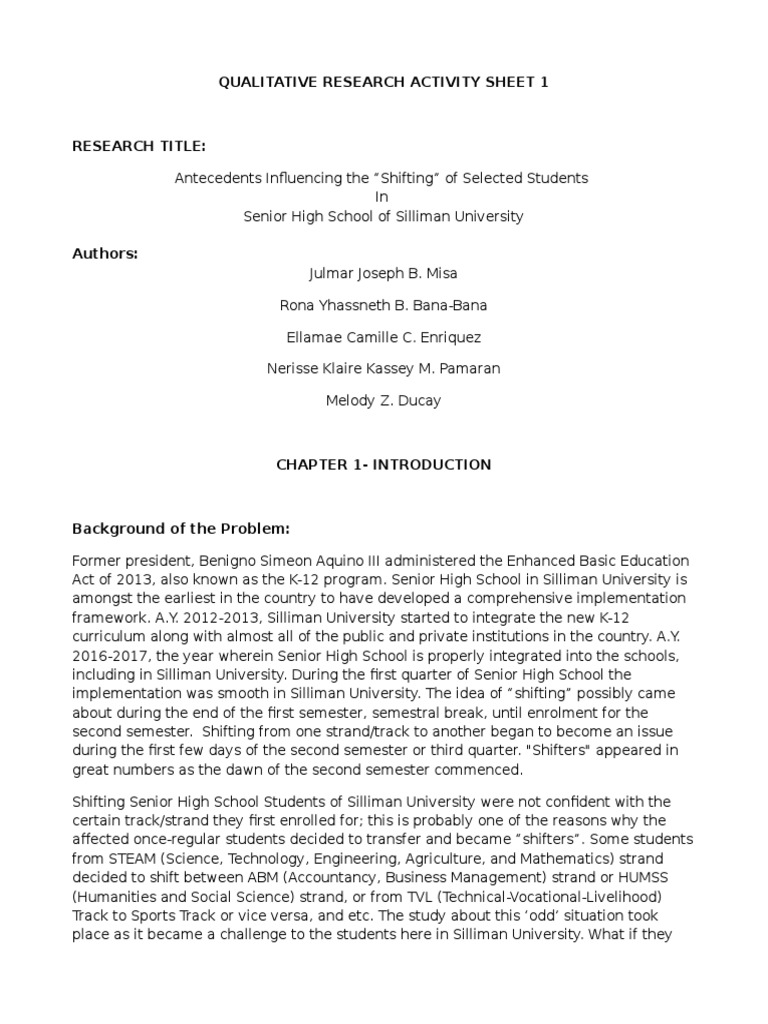 Qualitative Research Activity Sheet 1 | PDF | Secondary School ...