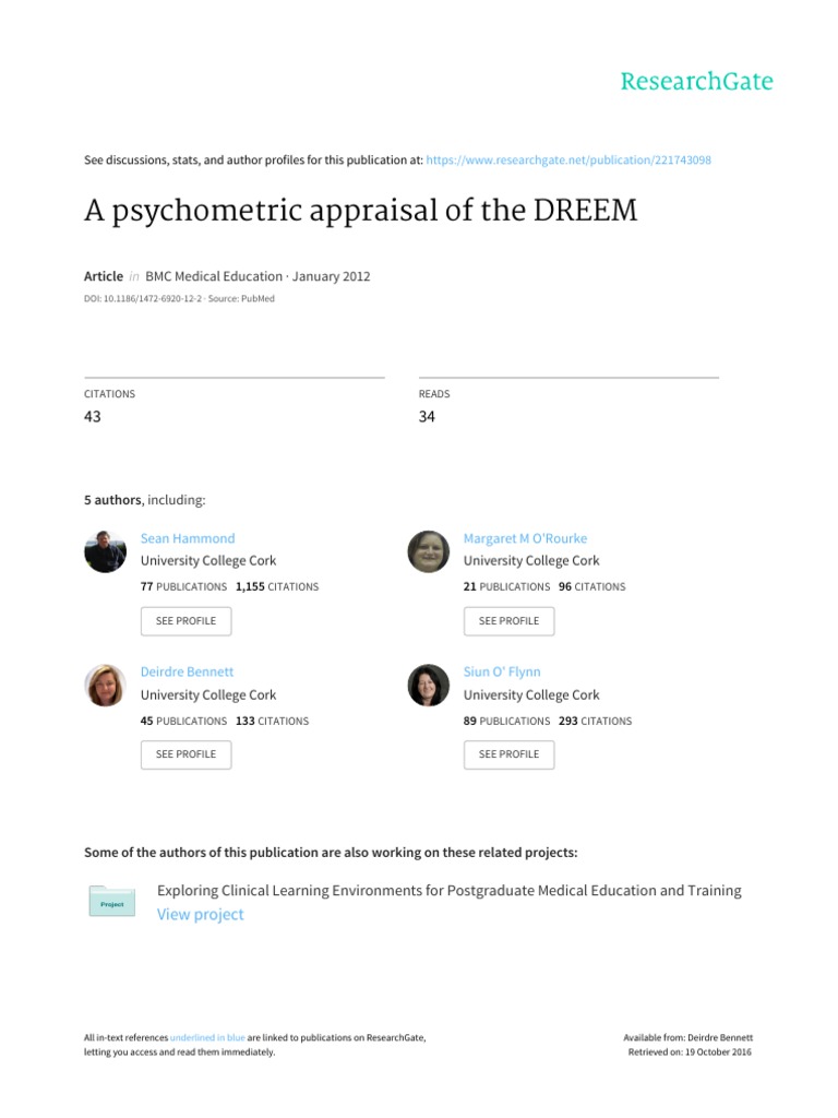 A Psychometric Appraisal of The DREEM | PDF | Psychometrics | Factor ...
